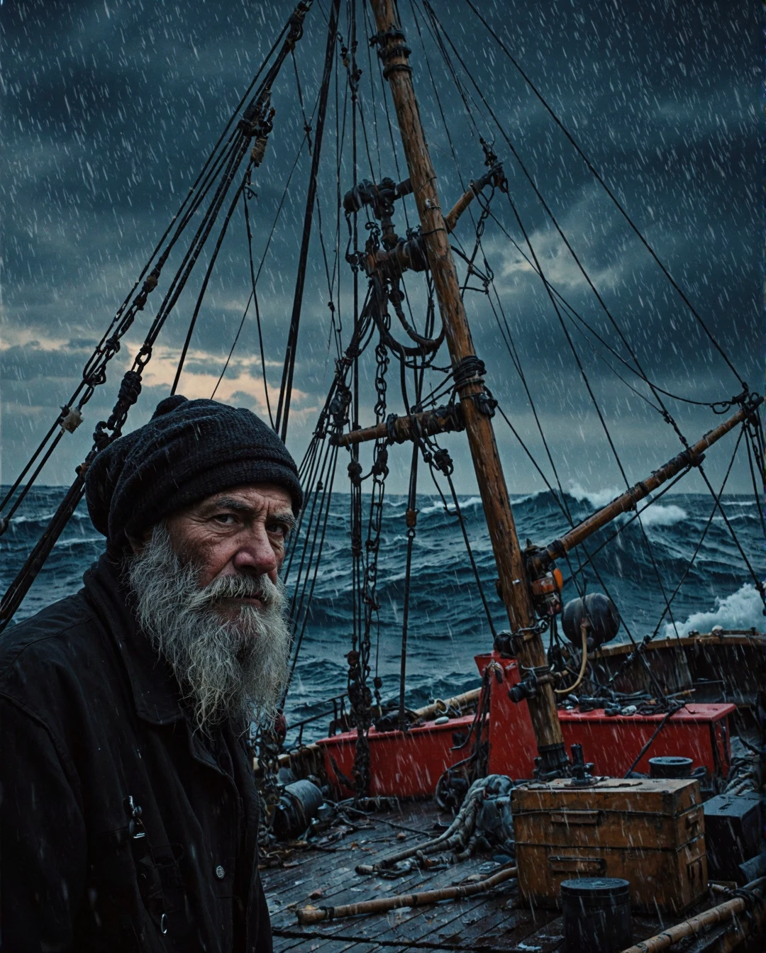 There is a man standing on a boat in the ocean - SeaArt AI