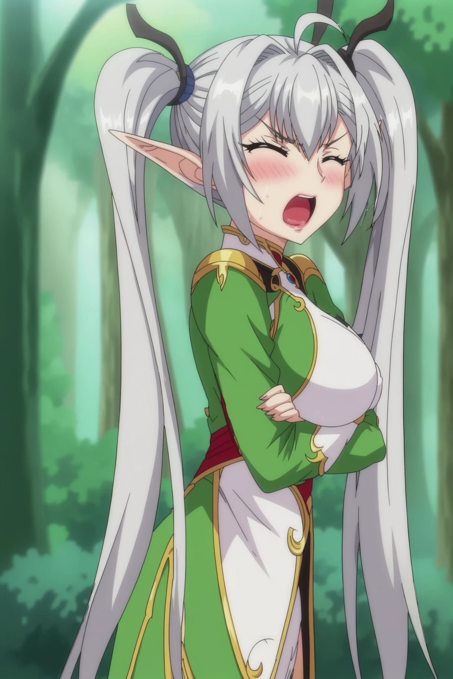 Anime screencap, masterpiece, detailed face, outside, in a forest ...