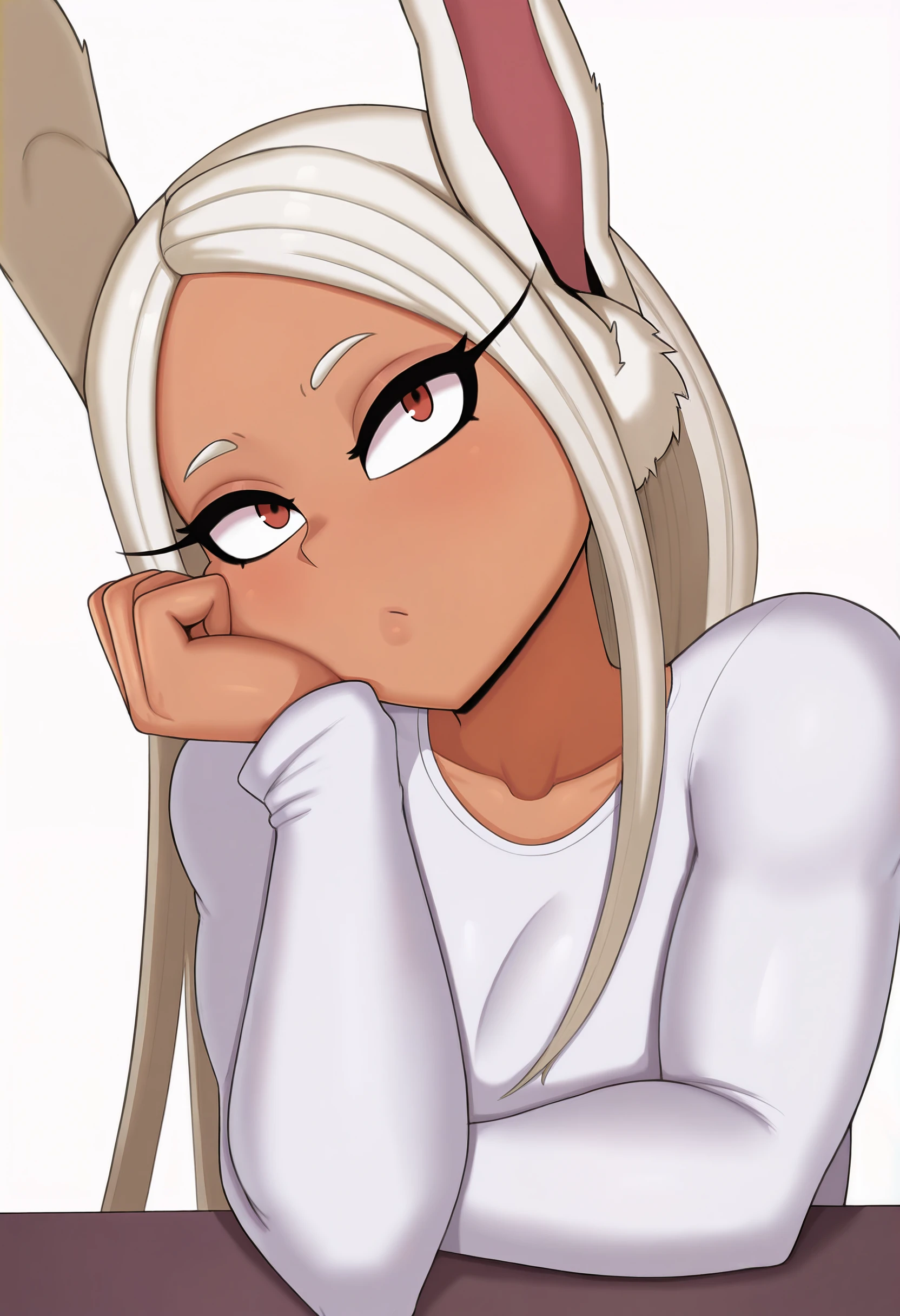 1girl, solo, mirko, portrait, long sleeves, white shirt, head tilt ...