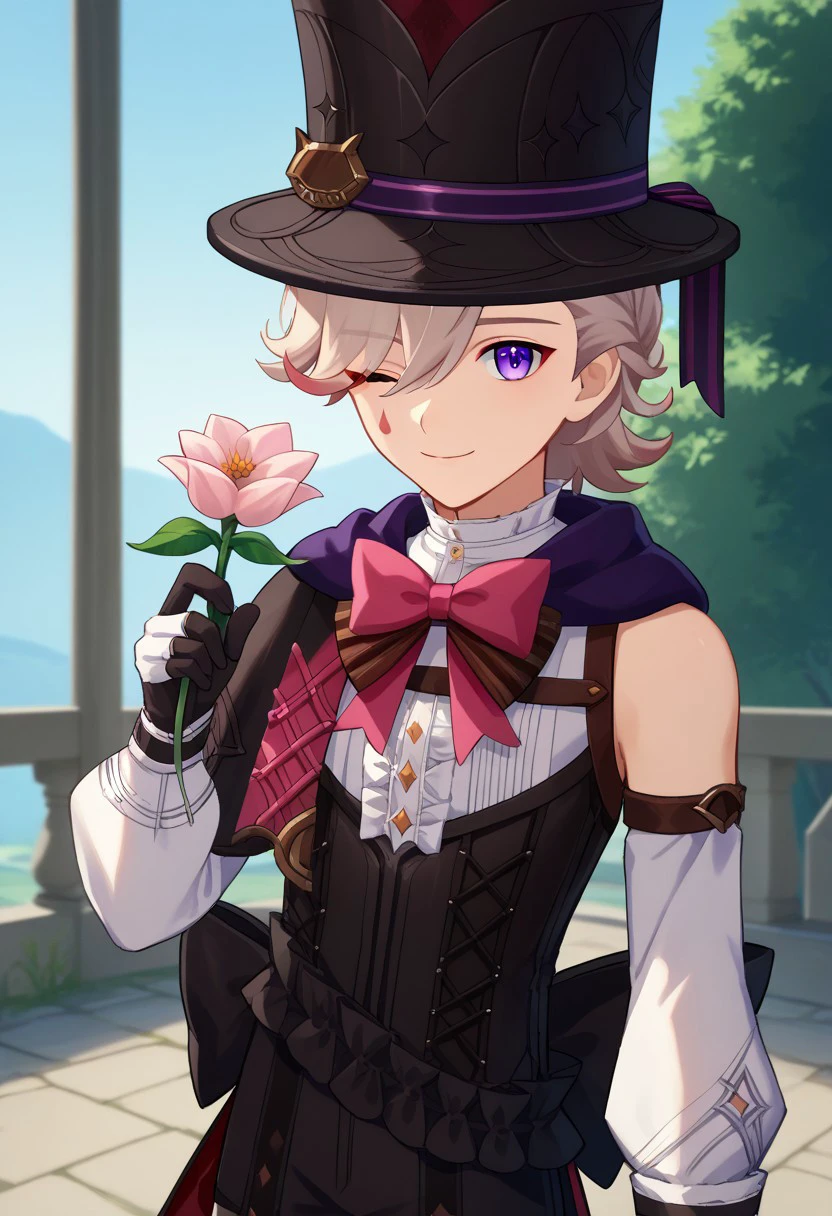 Score_9, score_7_up, source_anime lyney, 1boy, male focus, solo - SeaArt AI