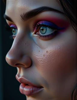 A cinematic close-up of a woman's eye with striking makeup, the ...