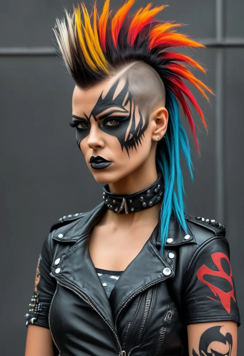 NovaBiker, 1girl, Mohawk, makeup, biker, leather - SeaArt AI