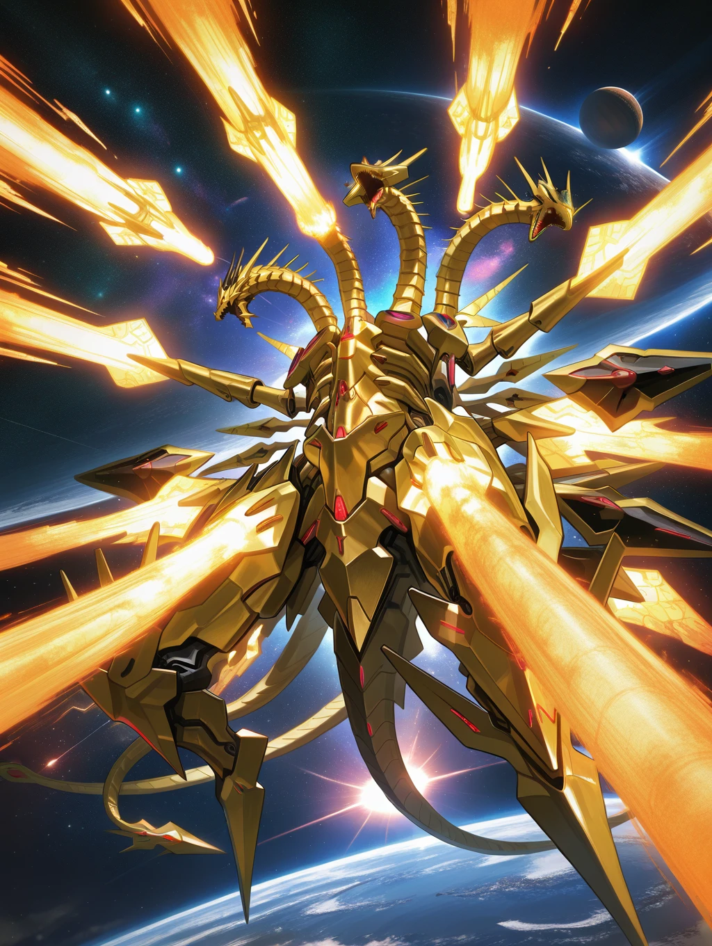 Neo galaxy-eyes tachyon dragon, gold mecha dragon, three heads - SeaArt AI
