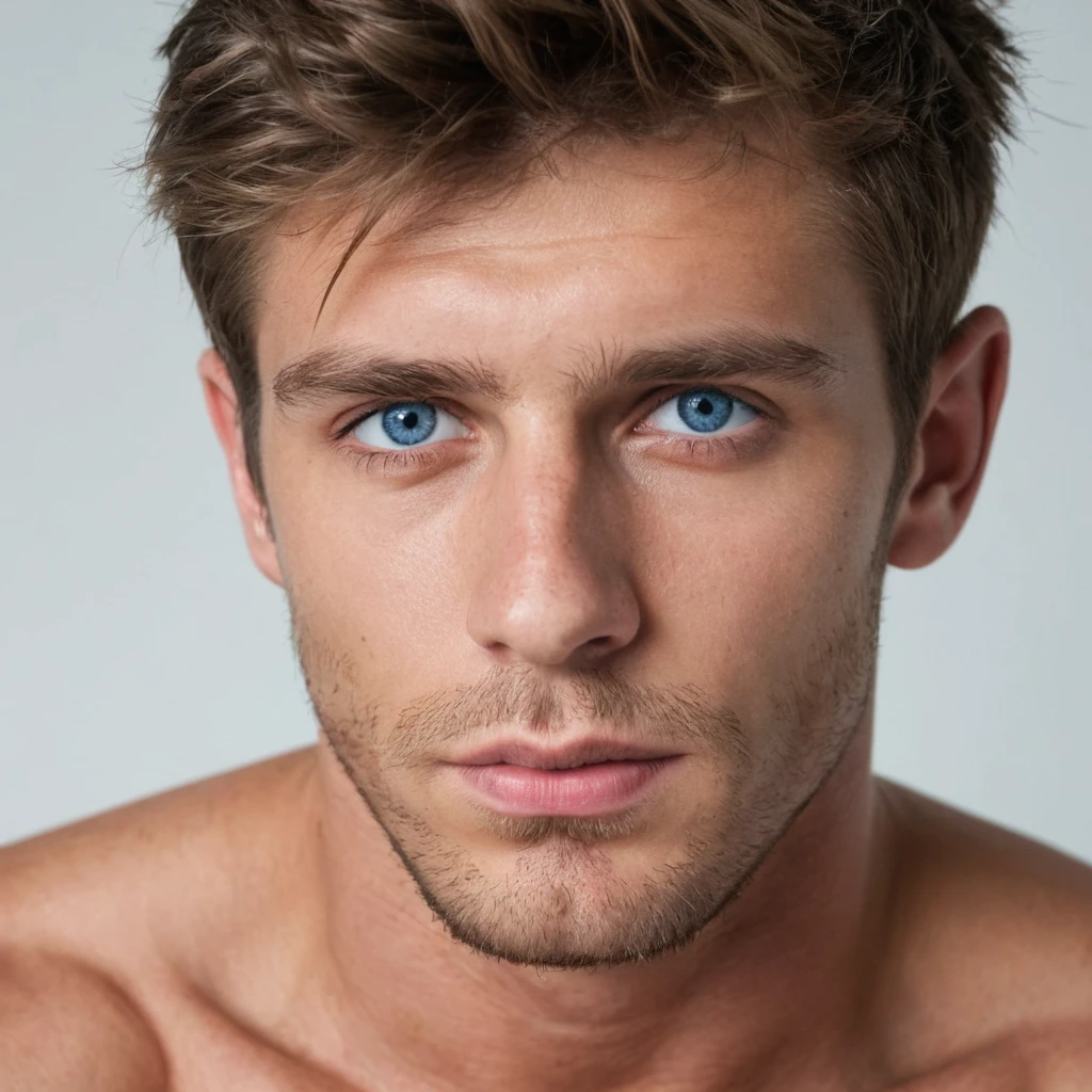 Cinematic film still photo of a 25 yo male model, intense deep blue ...