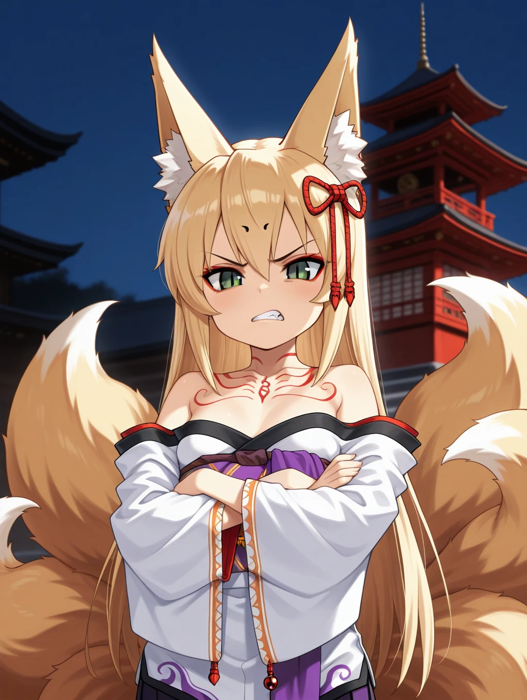 1girl, Tamamo, blonde hair, long hair, hair accessory, fox girl - SeaArt AI