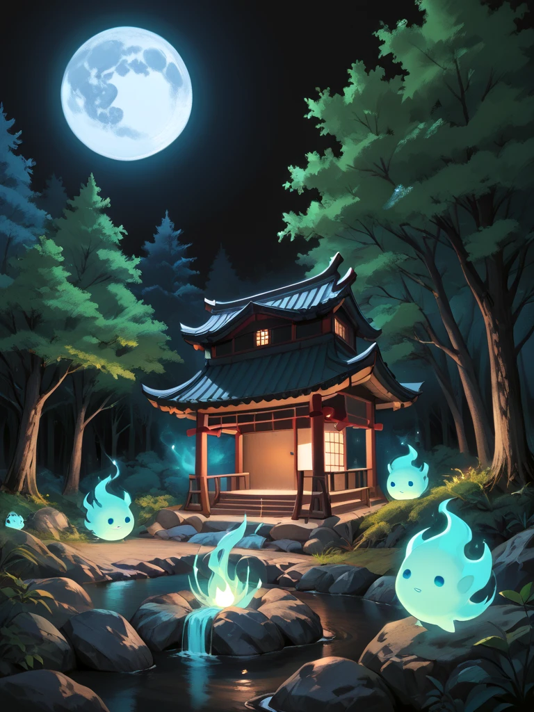 Score_9, green onibi, blue onibi, aqua hitodama, glowing, midair ...