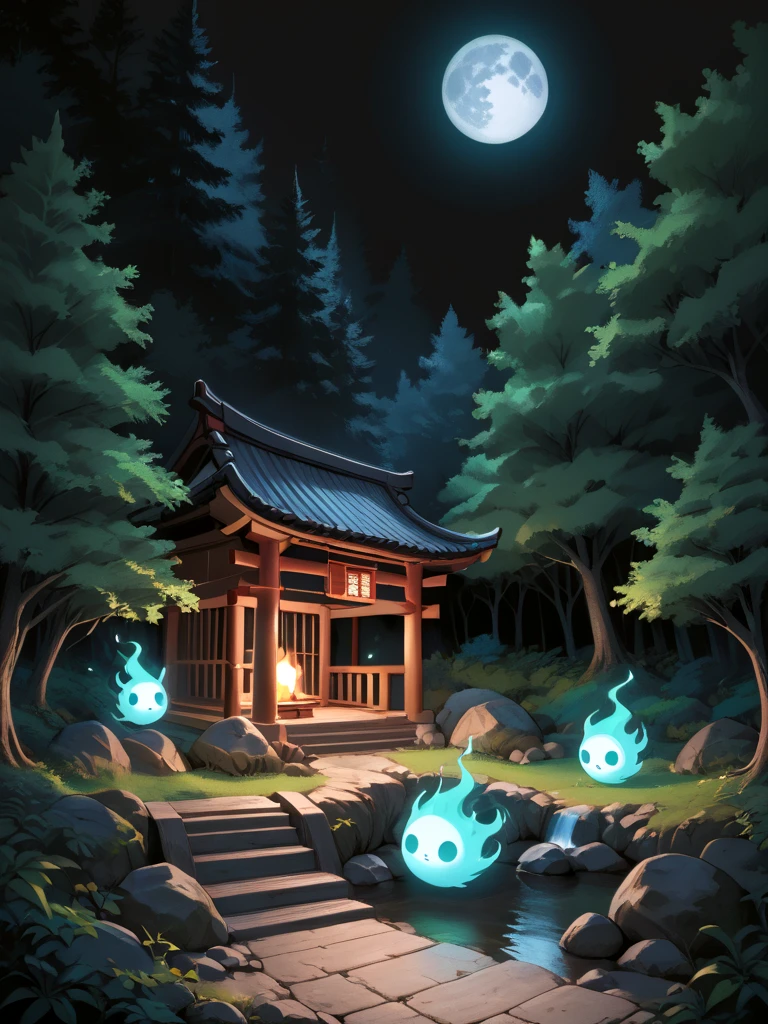Score_9, green onibi, blue onibi, aqua hitodama, glowing, midair ...