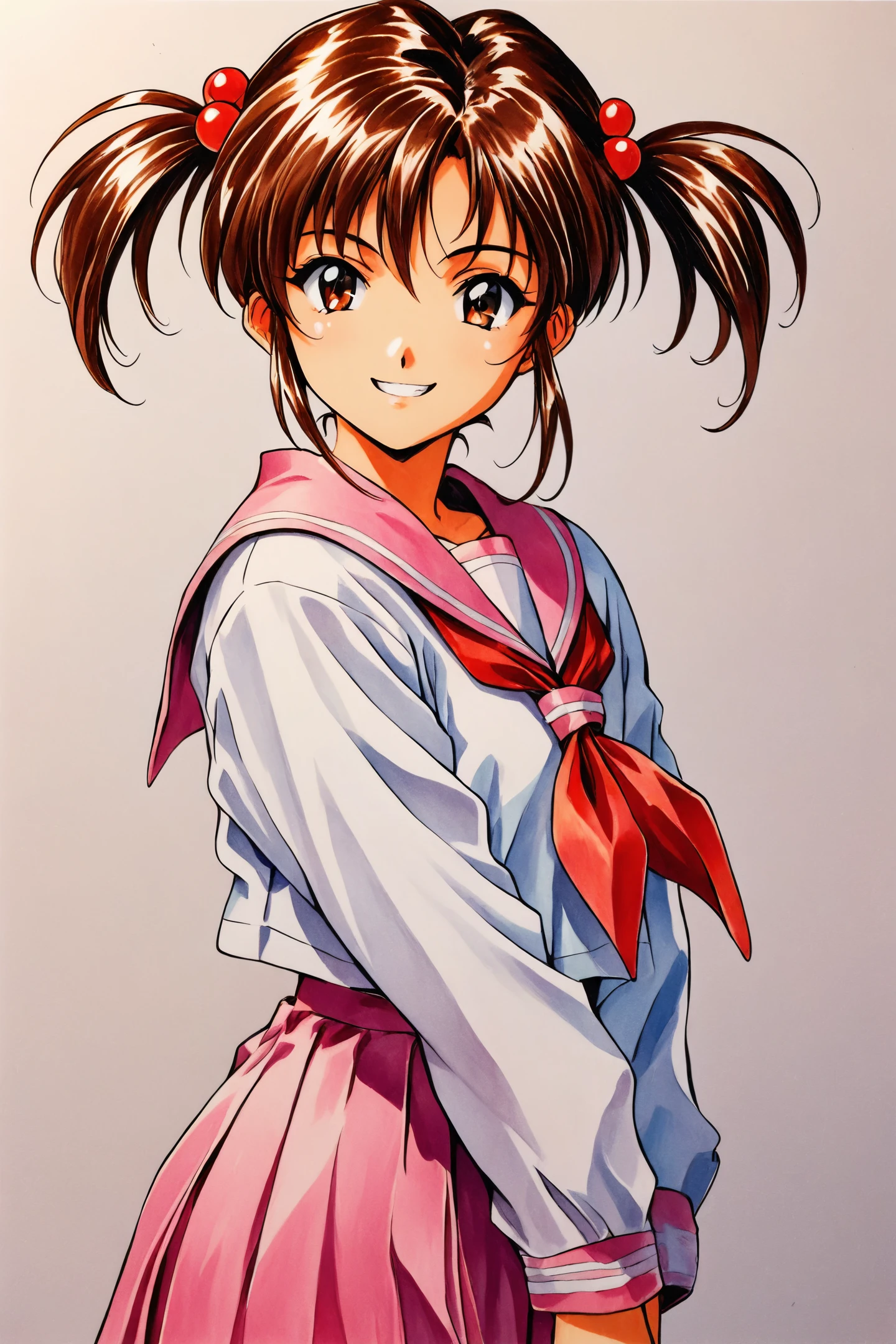 Coquelicot,1girl,solo,smile,twintails,brown eyes,brown hair,short ...