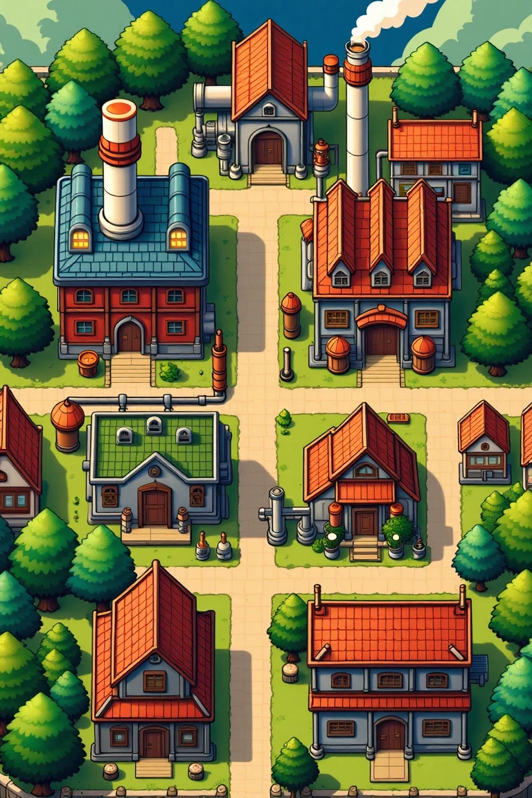 2D game maps, industrial sites, chemical plants, chimneys, pipes ...