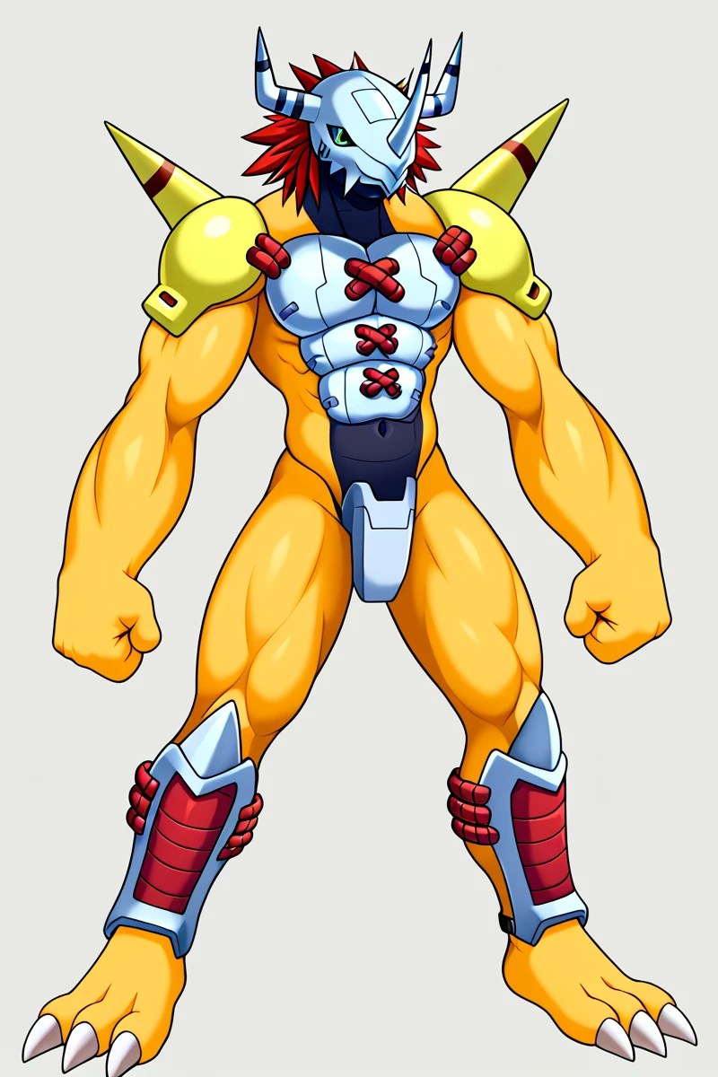 ,wargreymon,digimon (creature),solo,1boy,full body - SeaArt AI