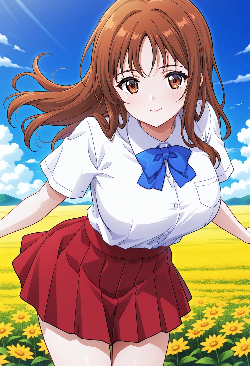 Sendou_asuka, brown eyes, brown hair, long hair, blue bowtie - SeaArt AI
