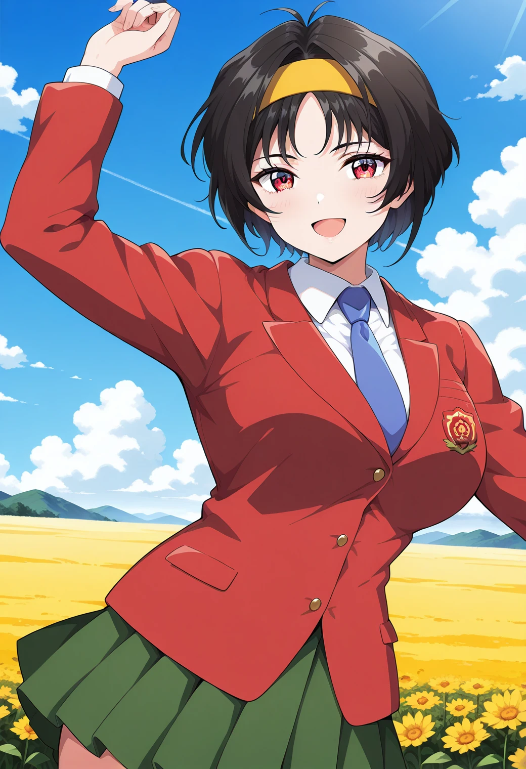 Hayami_ryoko, red eyes, short hair, black hair, hairband, blue necktie ...