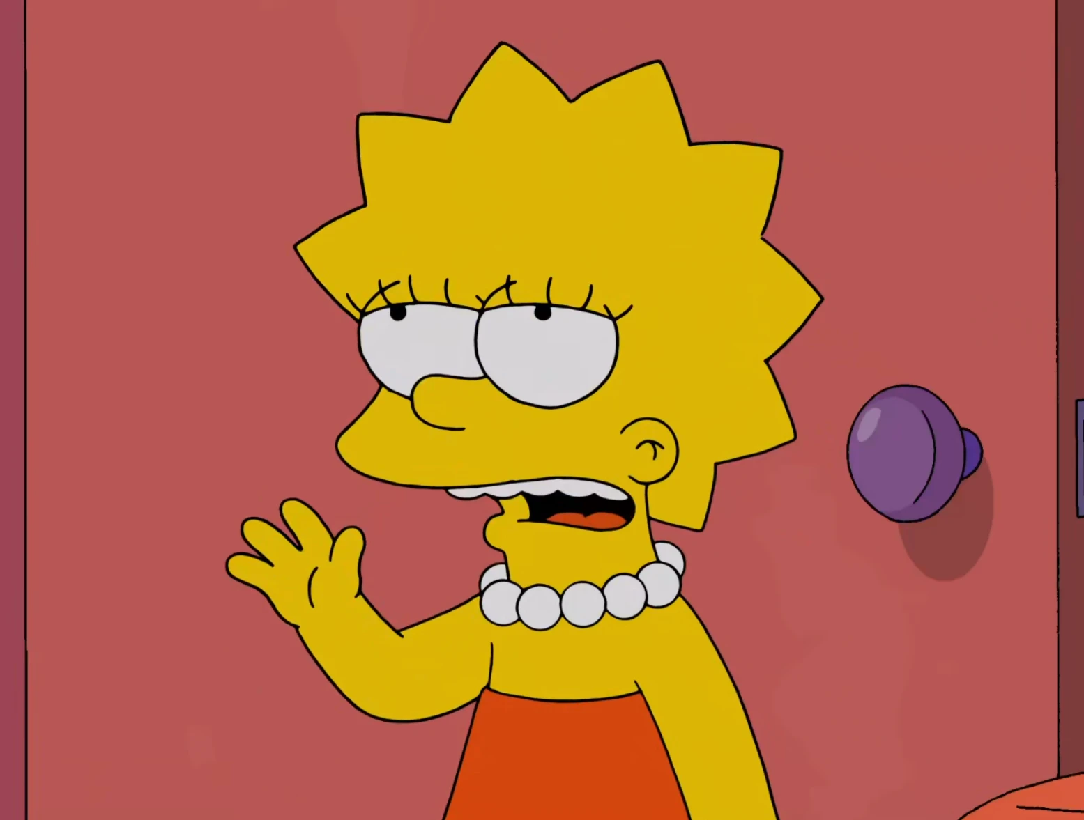 Lisa simpson from the Simpsons, 1girl, yellow skin, black dot eyes ...