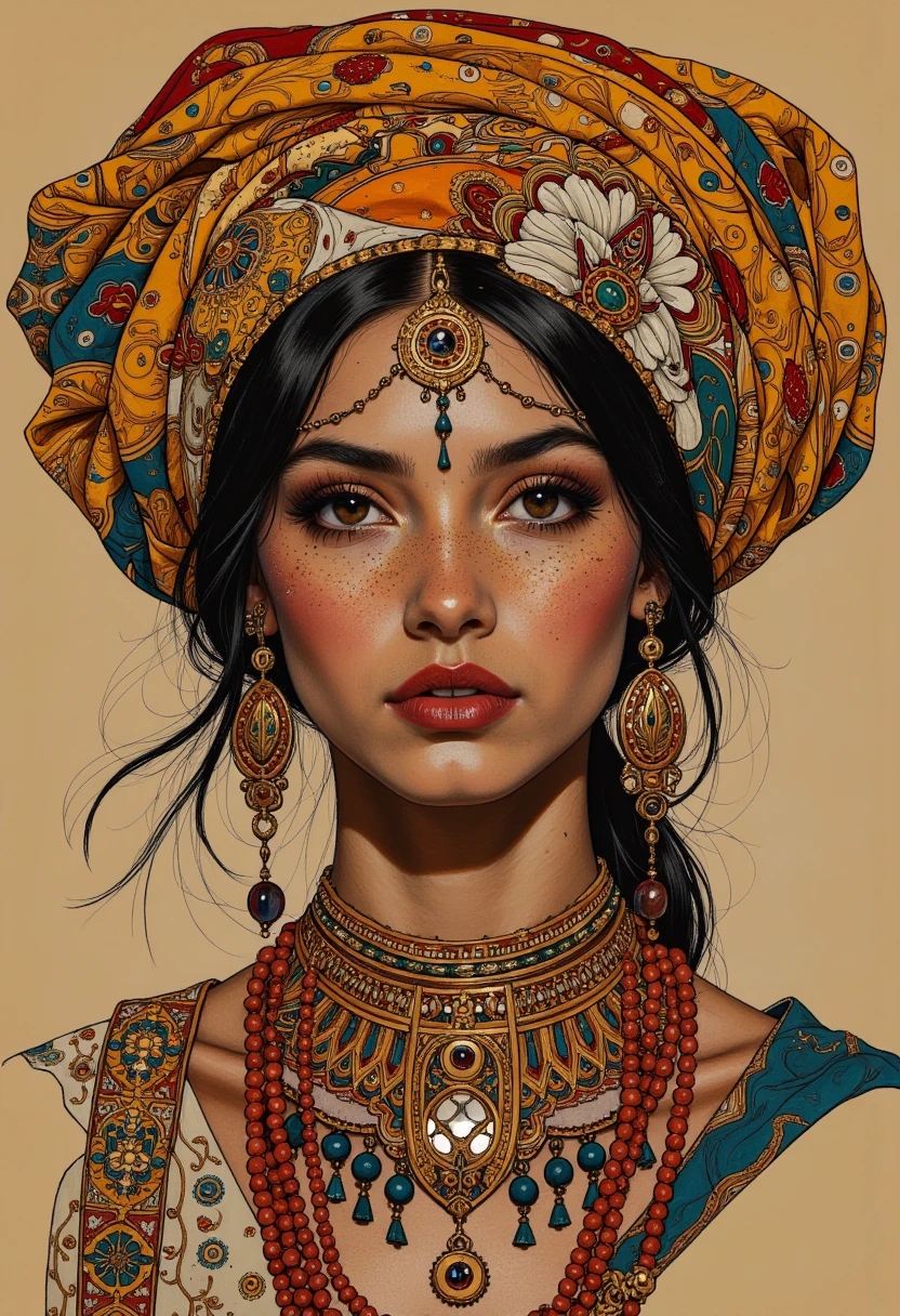 A digital drawing, a detailed vector art of a beautiful berber woman ...