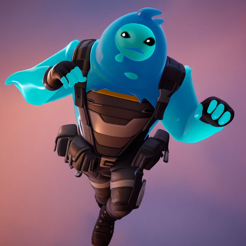 1boy, solo, rippley, semi-transparent blue goop body with a glossy ...