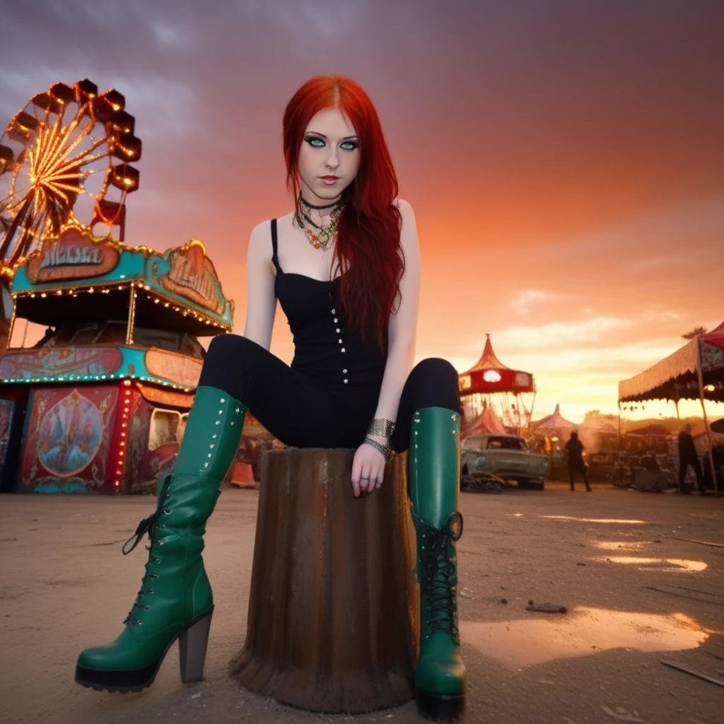 Araffe sitting on a stump in front of a carnival - SeaArt AI