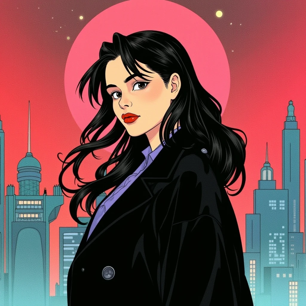 ((Retro 90s Anime style illustration)) drawing of a closeup on face of ...