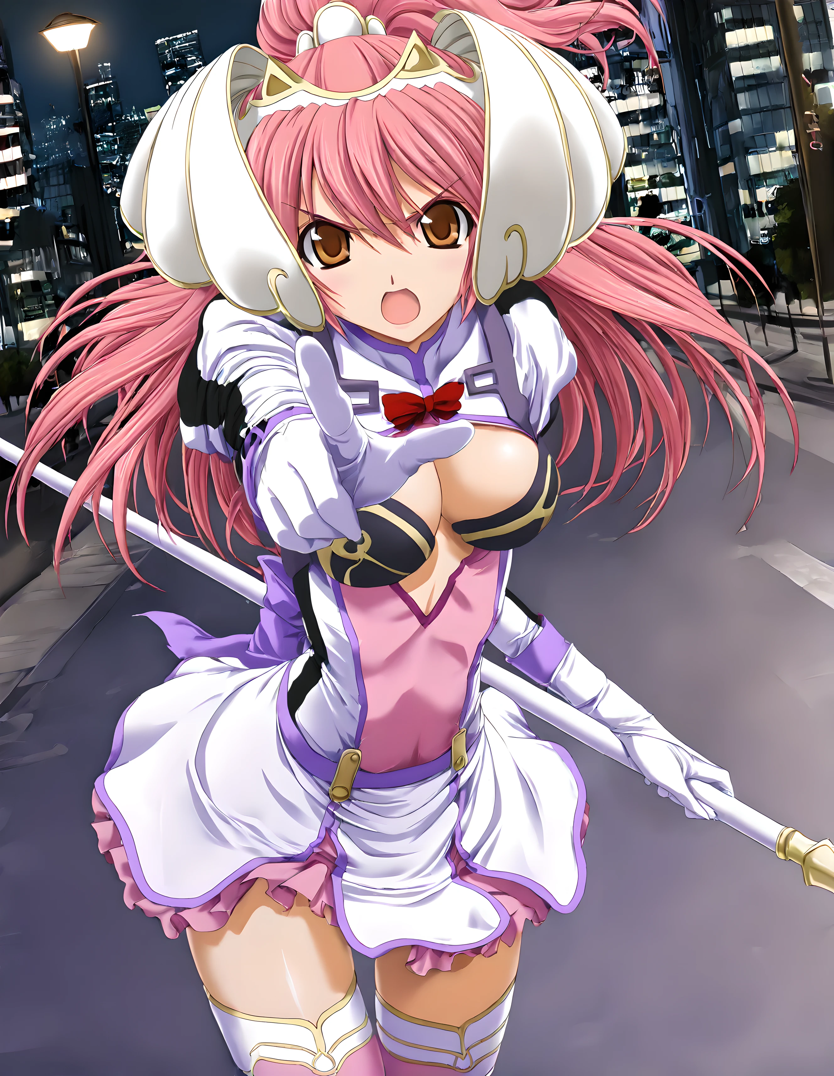 ,tomoe,傑作,最高品質,良質,1girl,ソロ,口を開ける,ピンクの太ももハイソックス - SeaArt AI