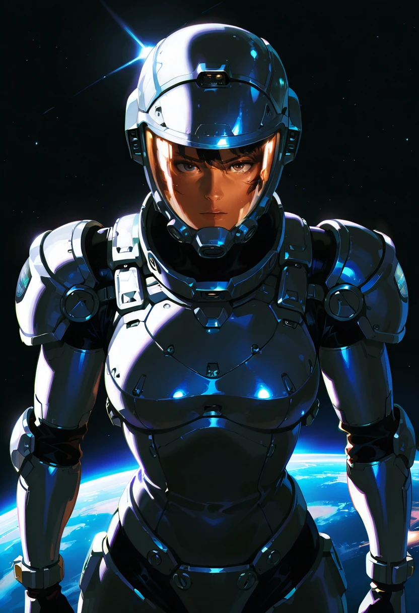 Gobo lighting, shadow, futuristic_armor, space, helmet, sci-fi - SeaArt AI