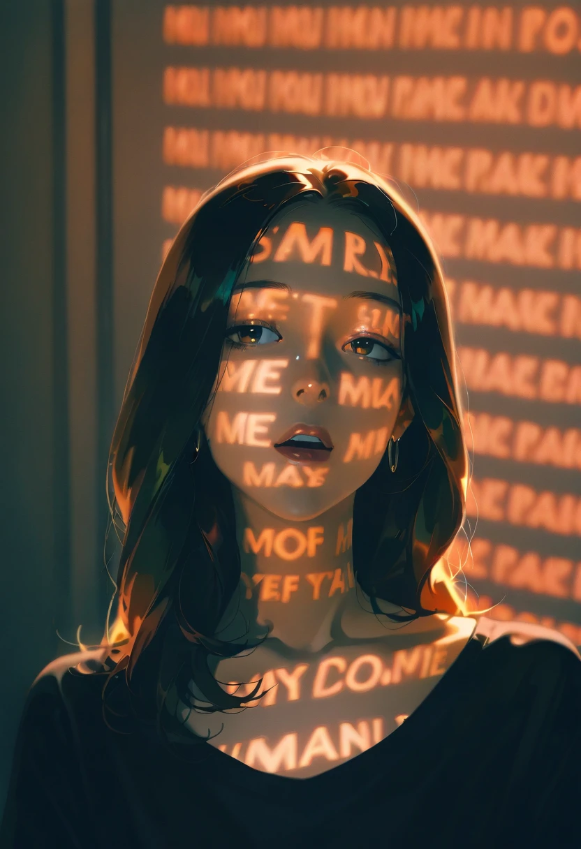 Projection lighting, 1girl, english text "projection" - SeaArt AI