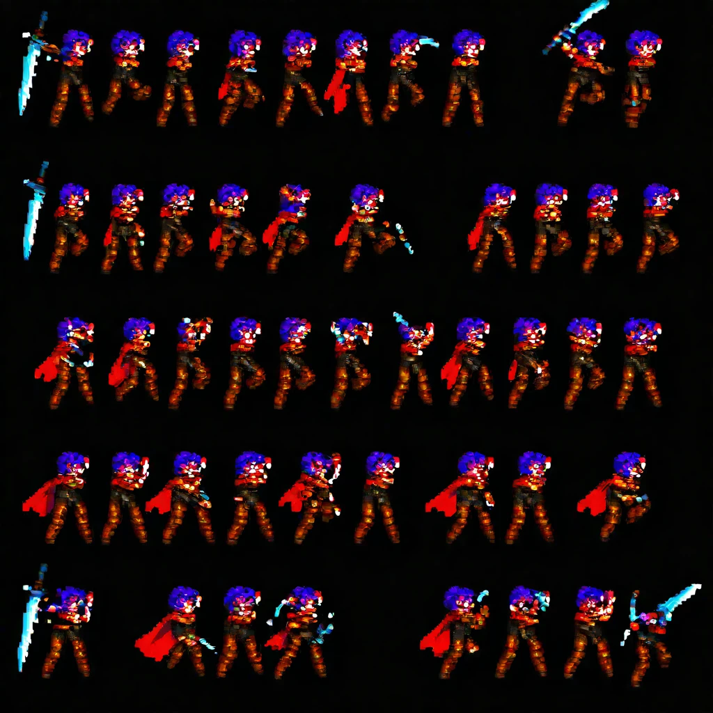 A 16-bit platformer character sprite sheet featuring a heroic adventurer - SeaArt AI