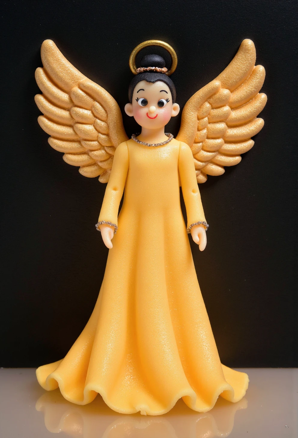 There is a yellow angel figurine with a gold halo - SeaArt AI