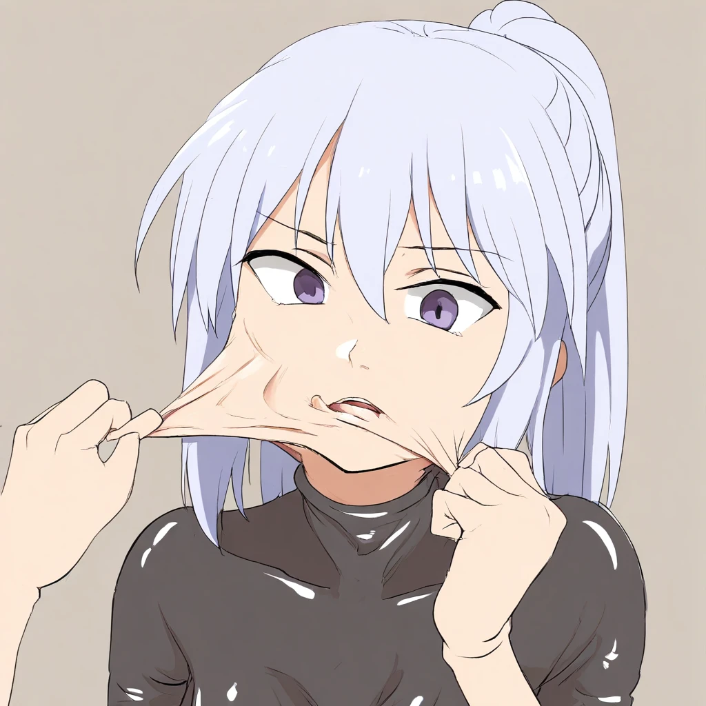 1girl, solo, skinsuit, deflated, female costume, pulling skin - SeaArt AI