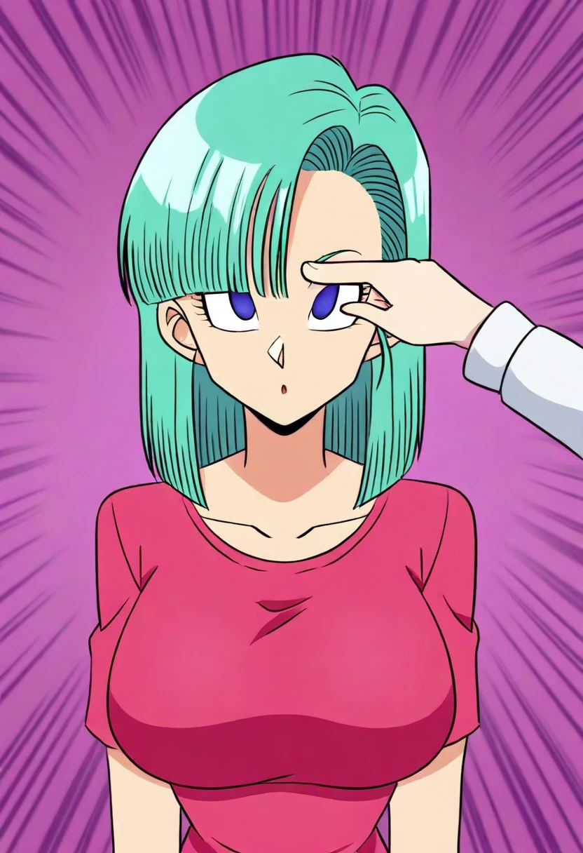 Anime girl with blue hair and green hair touching her eye - SeaArt AI