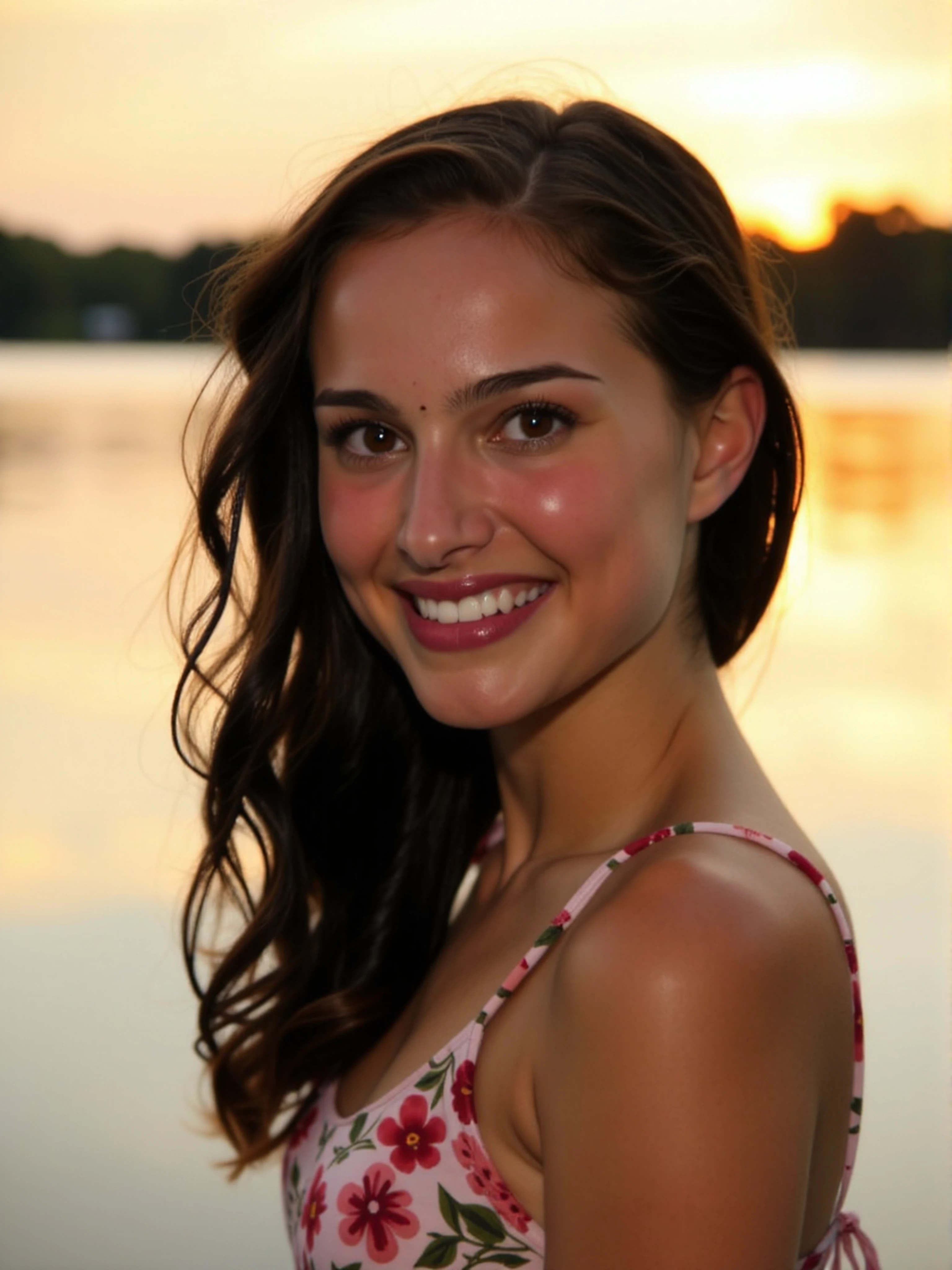 woman, smiling, long dark wavy hair - SeaArt AI