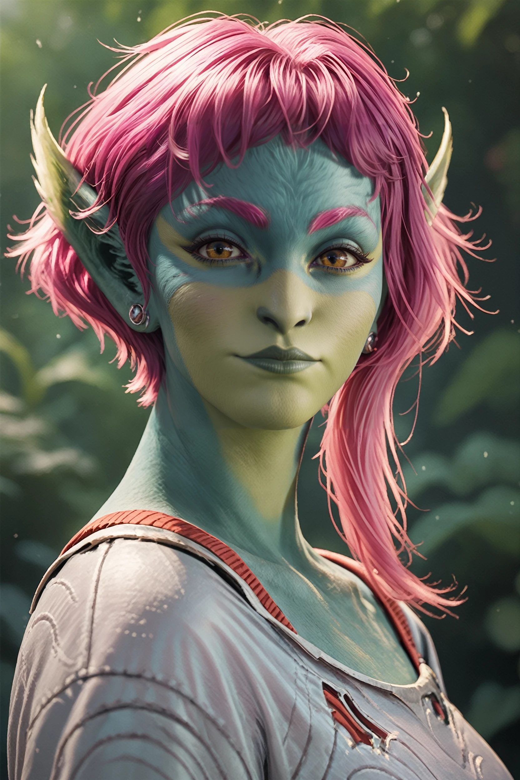 A close up of a woman with pink hair and green eyes - SeaArt AI