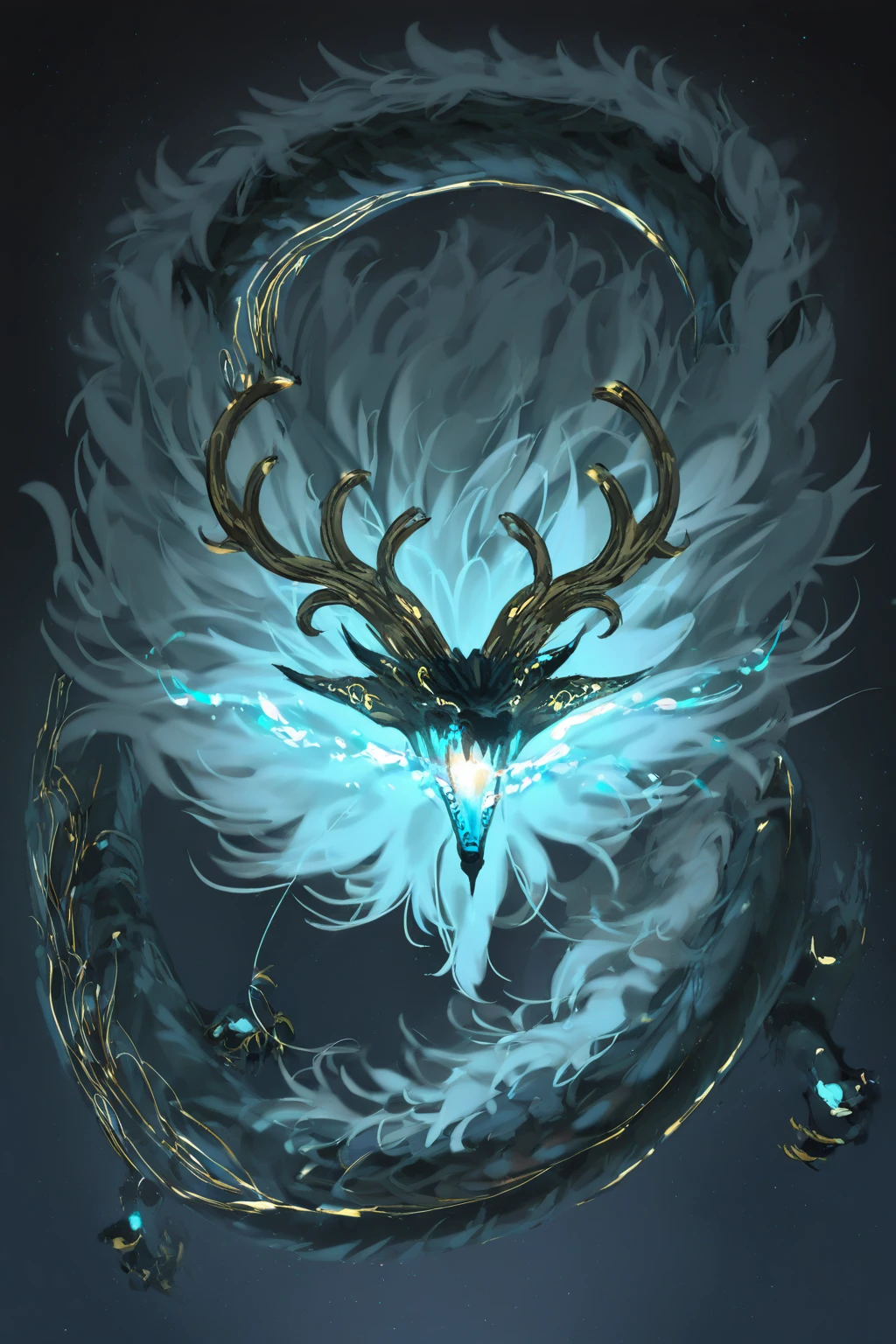 Jue \(wuthering waves\), eastern dragon, dark background, glowing ...