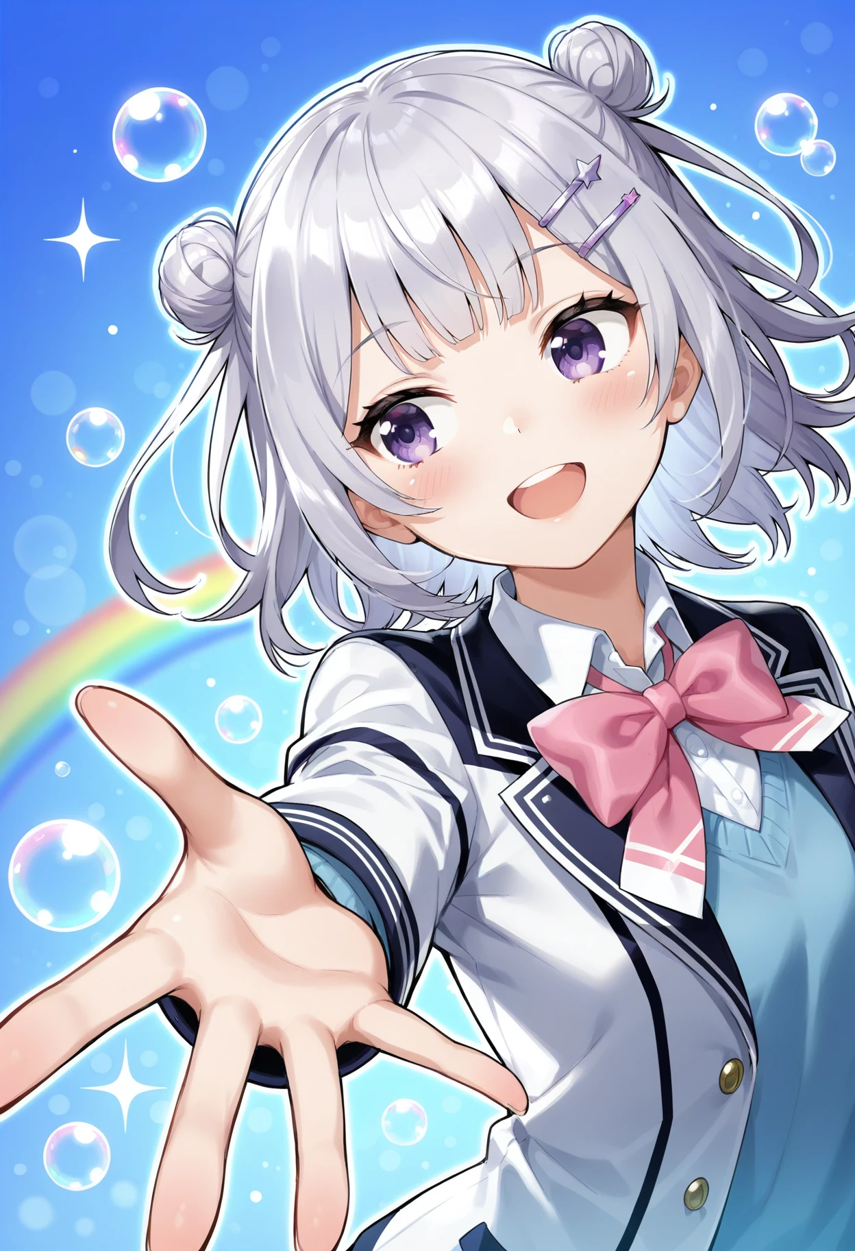 1girl, koharu rikka, cevio, synthesizer v, beckoning, blue background ...