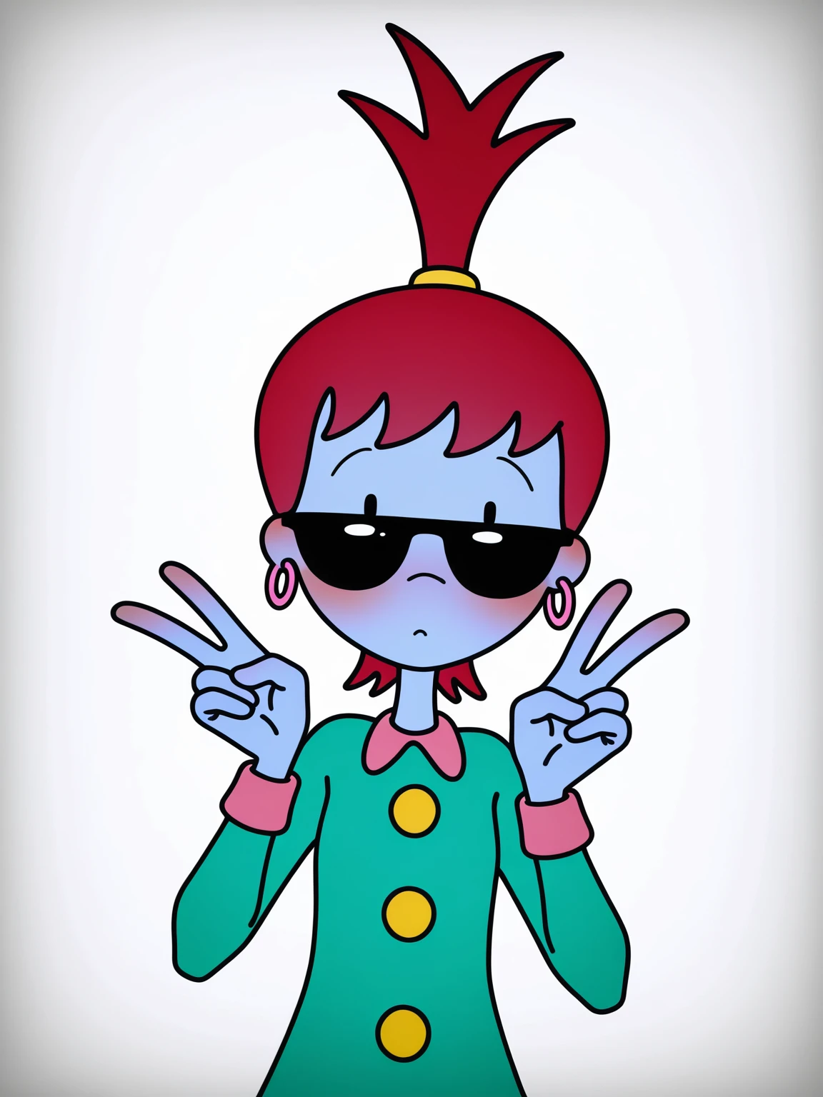 Cartoon girl with red hair and sunglasses making a peace sign - SeaArt AI