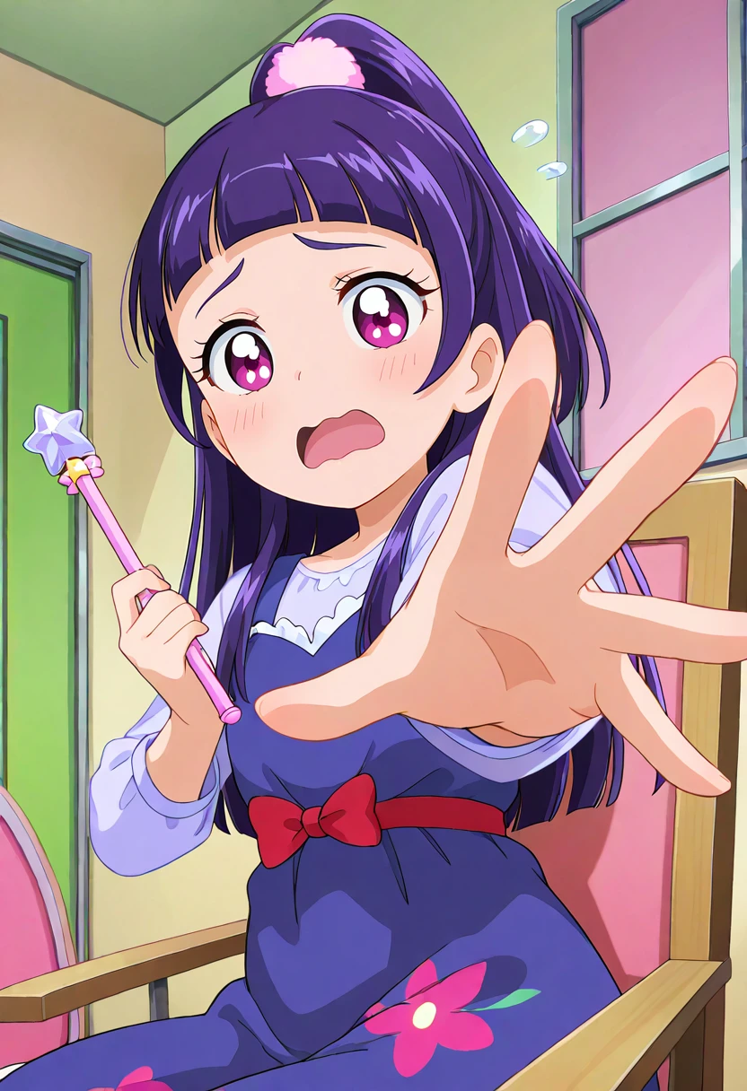 Anime girl with purple hair and pink eyes holding a toothbrush - SeaArt AI