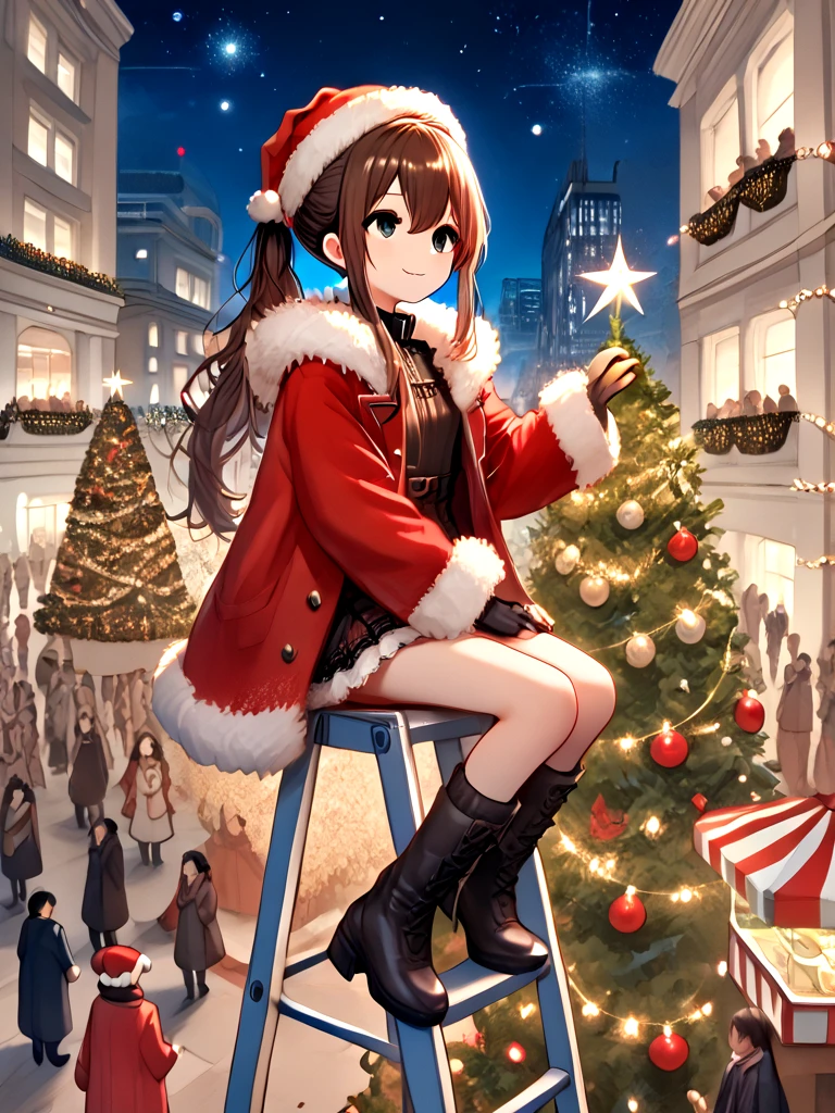 Score_9, source_anime, christmas tree with festive lights, sitting on ...