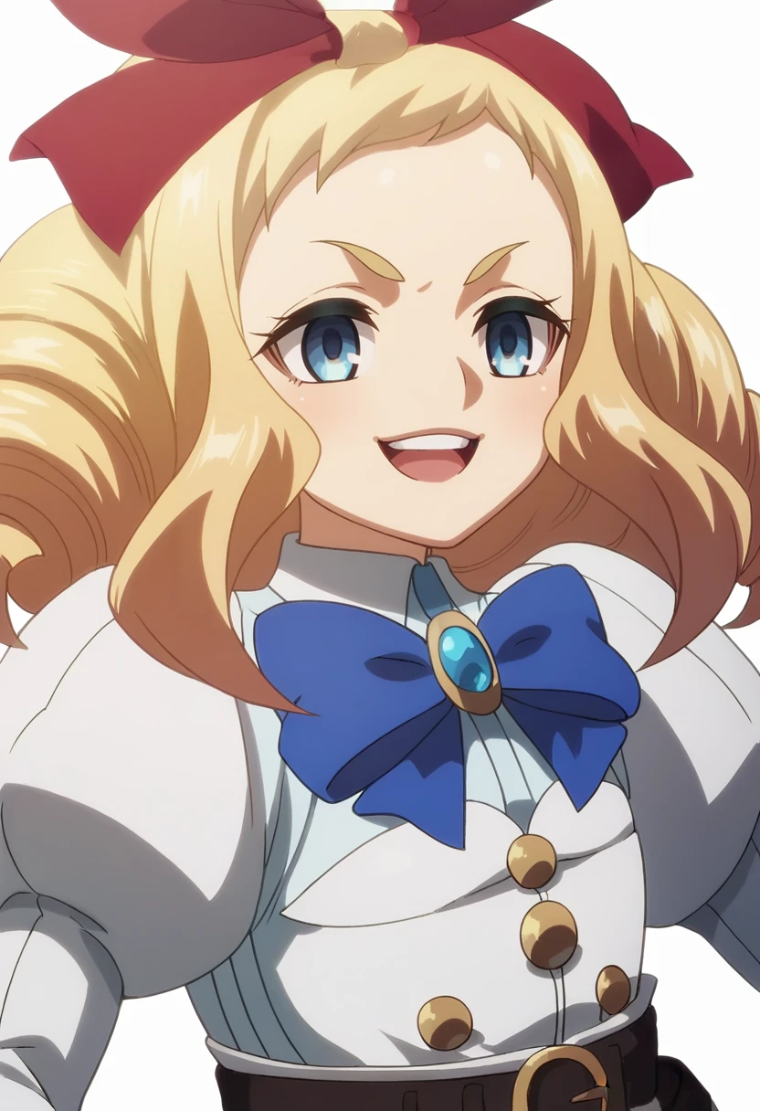 Anime girl with blonde hair and blue eyes wearing a white shirt - SeaArt AI