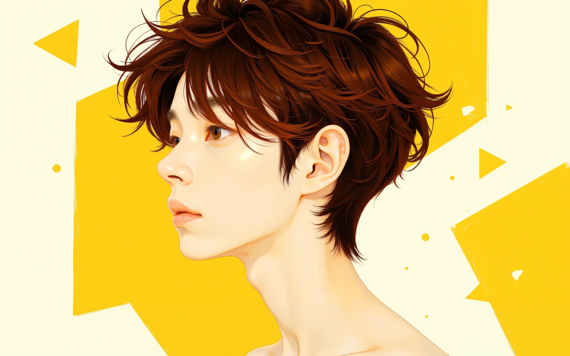 A hyper-realistic profile portrait of a young man with a slender ...