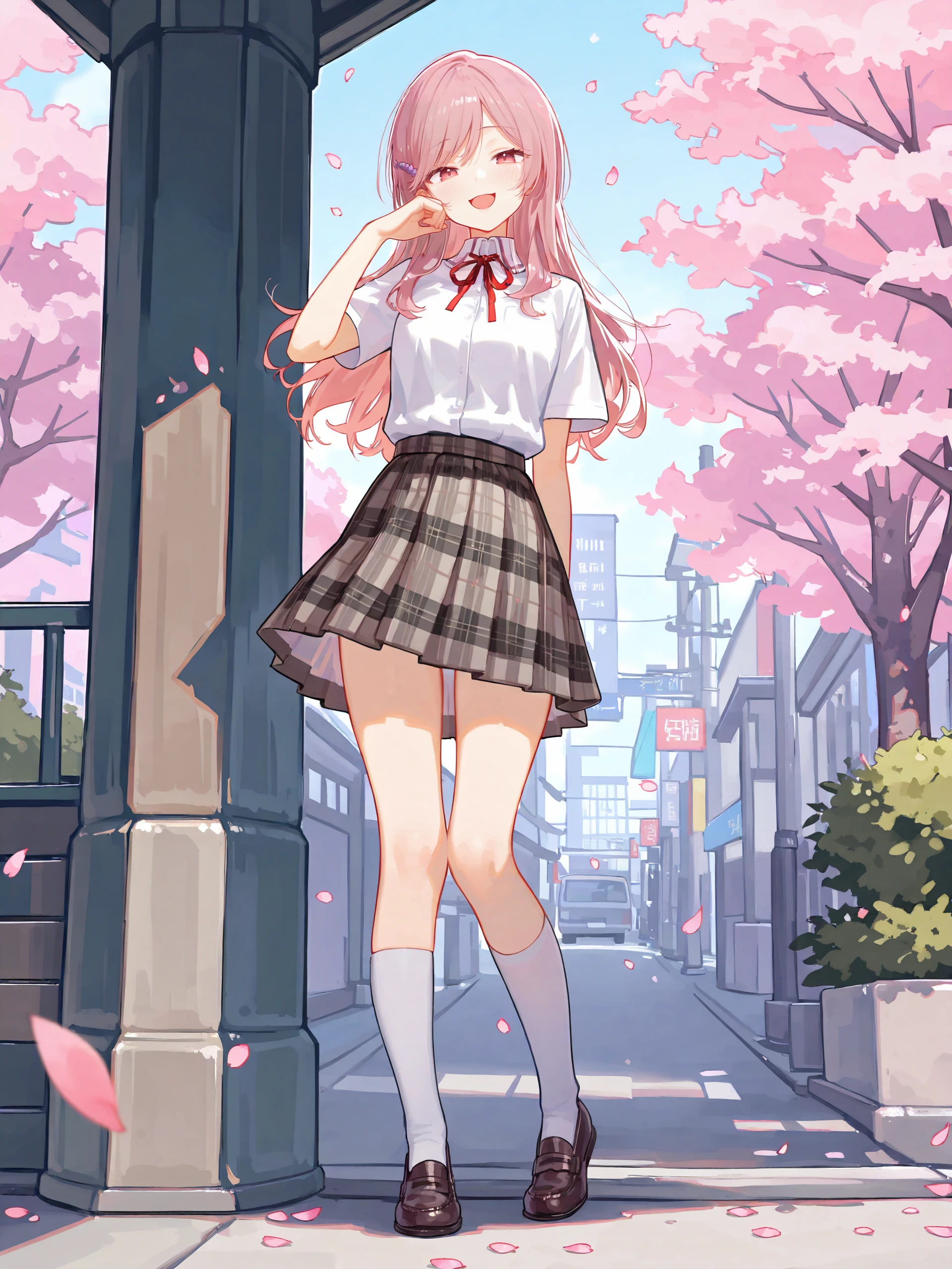 1girl, sena ajisai, hairclip, solo, school uniform, pleated skirt ...