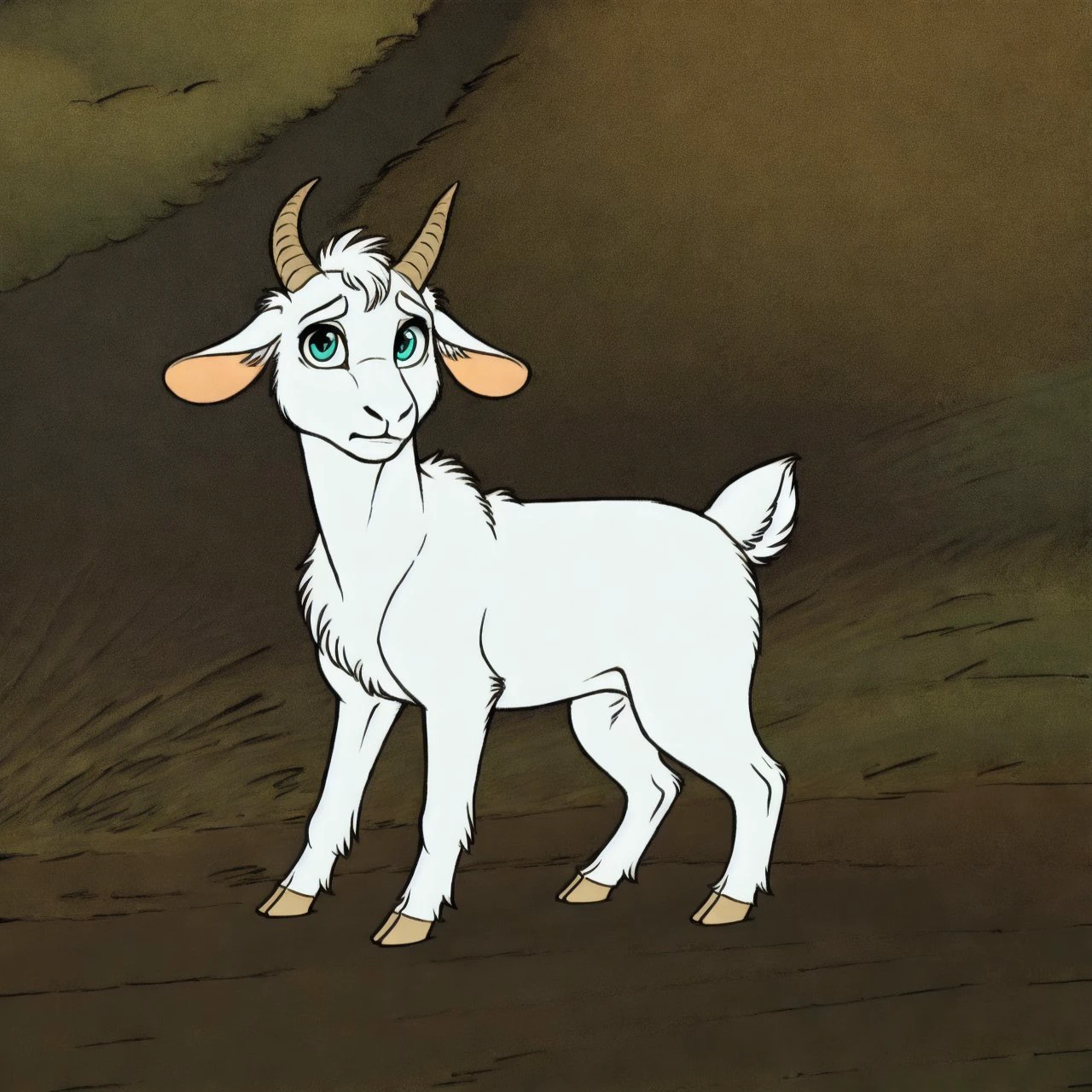There is a goat that is standing in the dirt - SeaArt AI