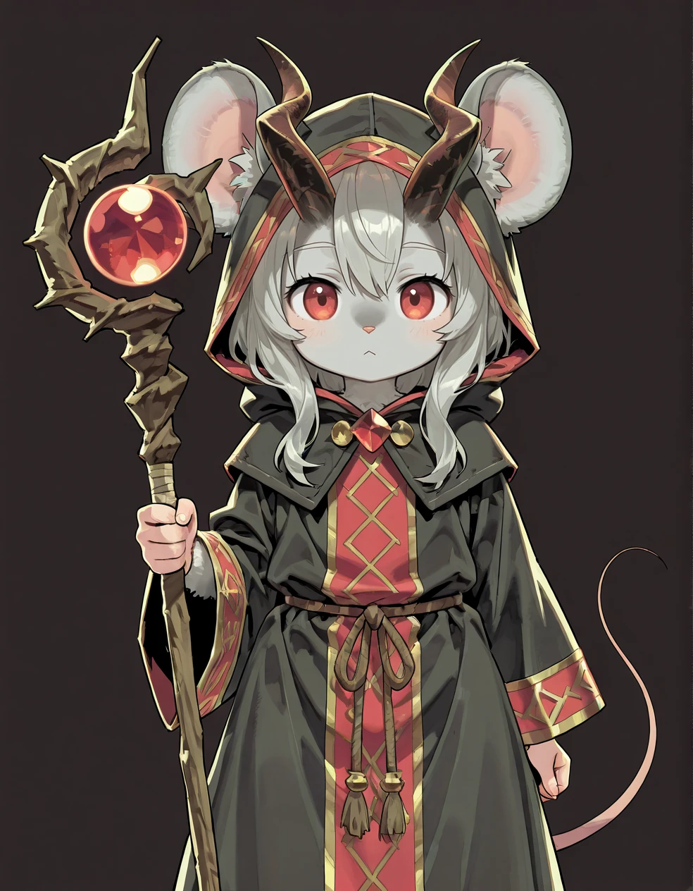 Anime character with a staff and a mouse head - SeaArt AI