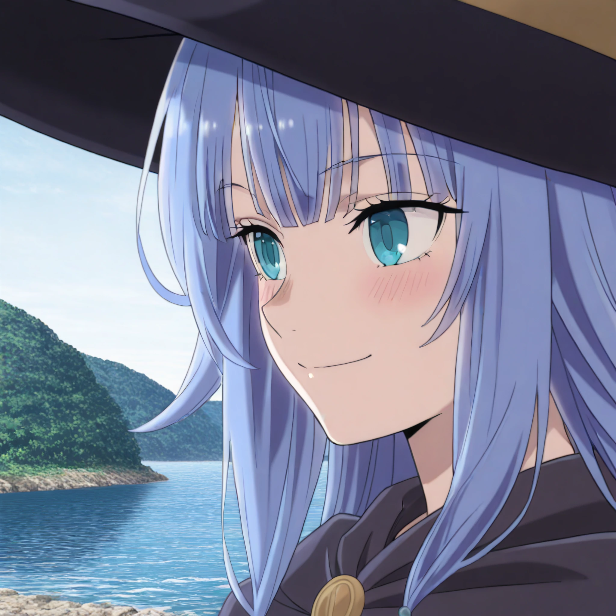 Charlotte_reis(mdfd), 1girl, blue hair, solo, hat, smile, witch hat ...