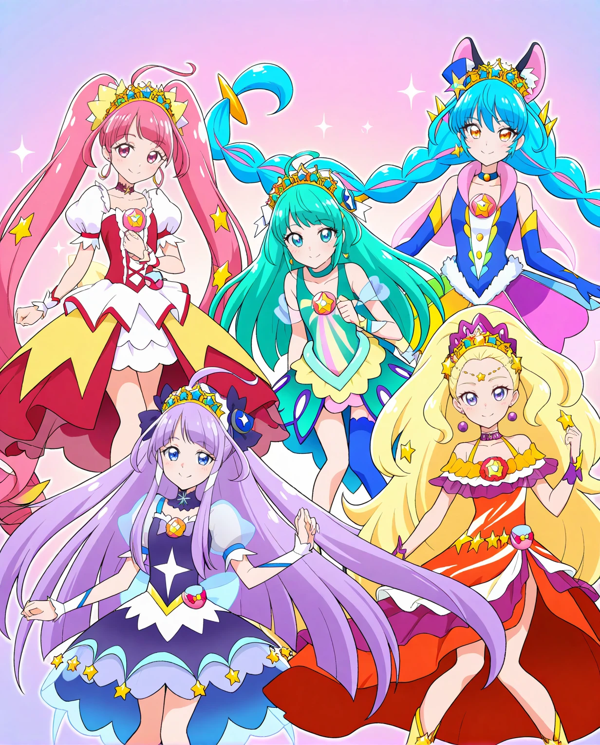 A close up of a group of anime characters with different hair colors ...