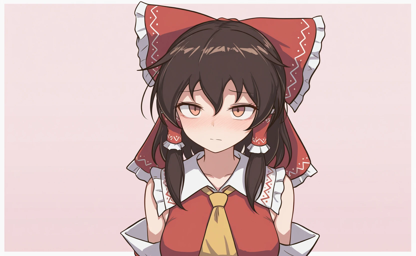 Nolegradish, 1girl,hakurei reimu,upper body,simple background - SeaArt AI