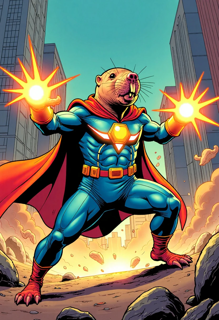 A comic-book-inspired illustration of mole rat as a futuristic ...