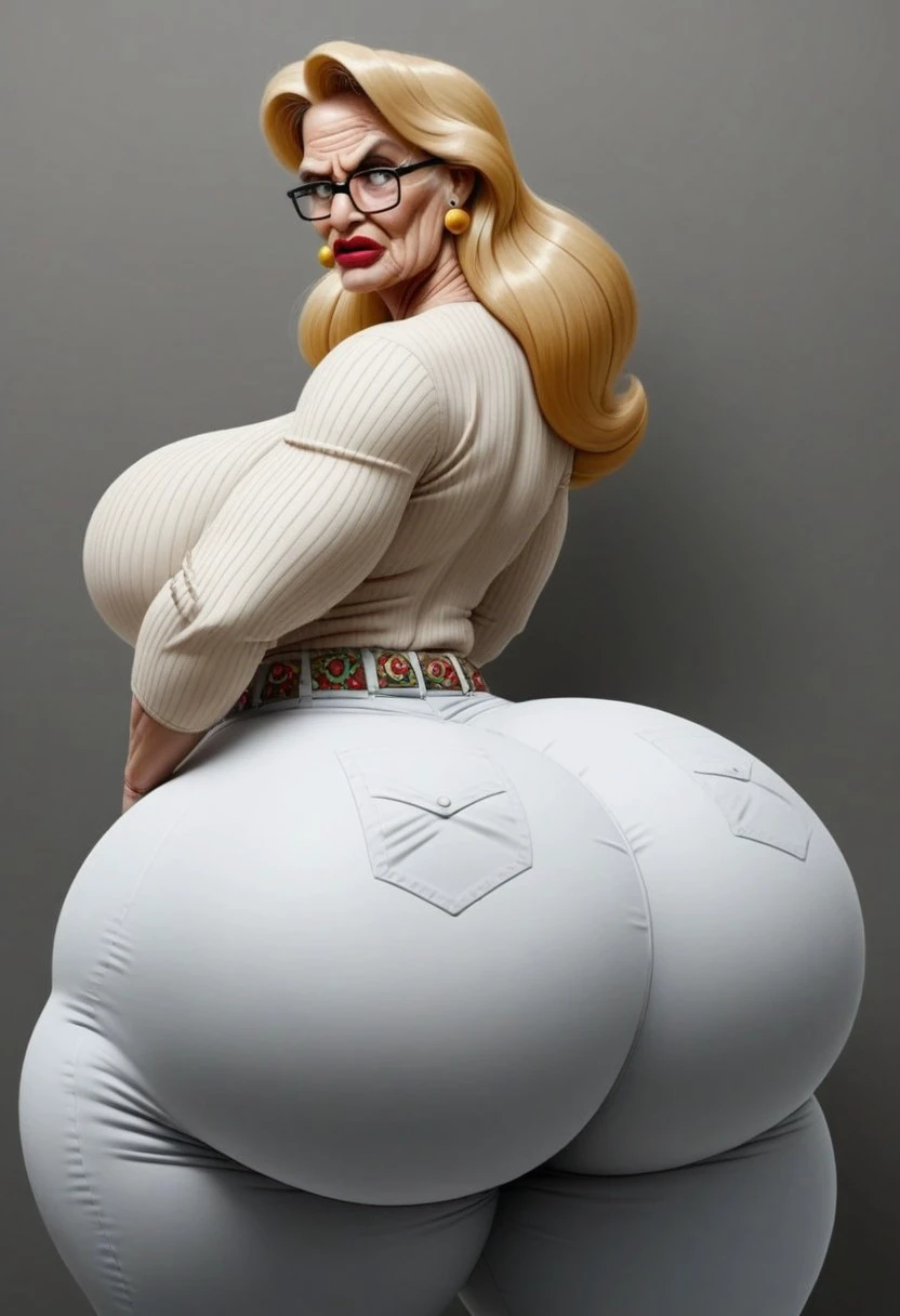 Voluptuous beautiful 40 year old woman, huge ass, tight black bellbottom trouser - SeaArt AI