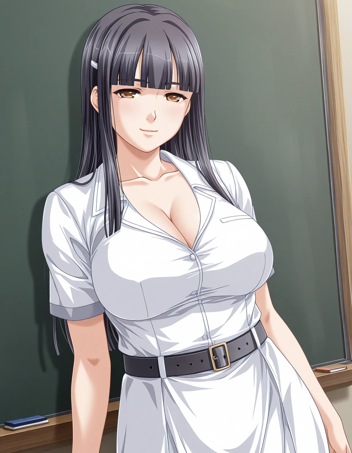 1girl, solo, ebihara urara, black hair, long hair, blunt bangs - SeaArt AI