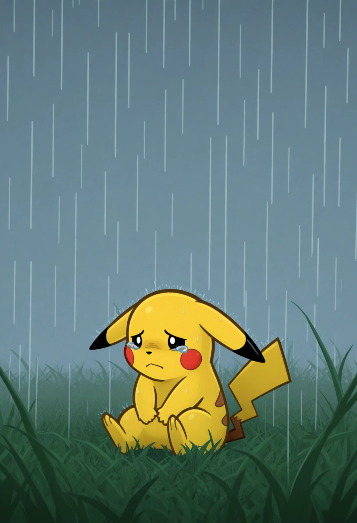 Papermariostyle, 1boy, solo, pikachu, pokemon (creature), sad - SeaArt AI