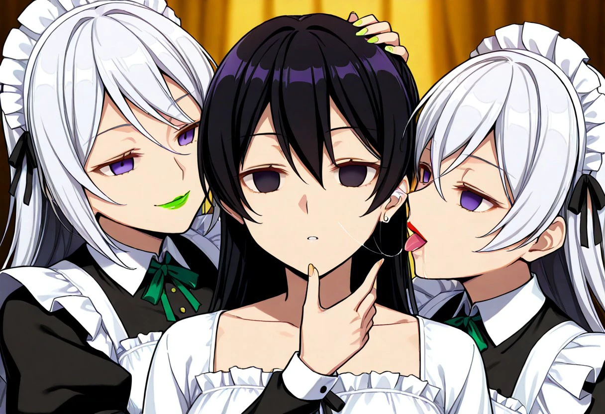 Anime, two girls, adult, empty eyes, hypnotized, expressionless - SeaArt AI