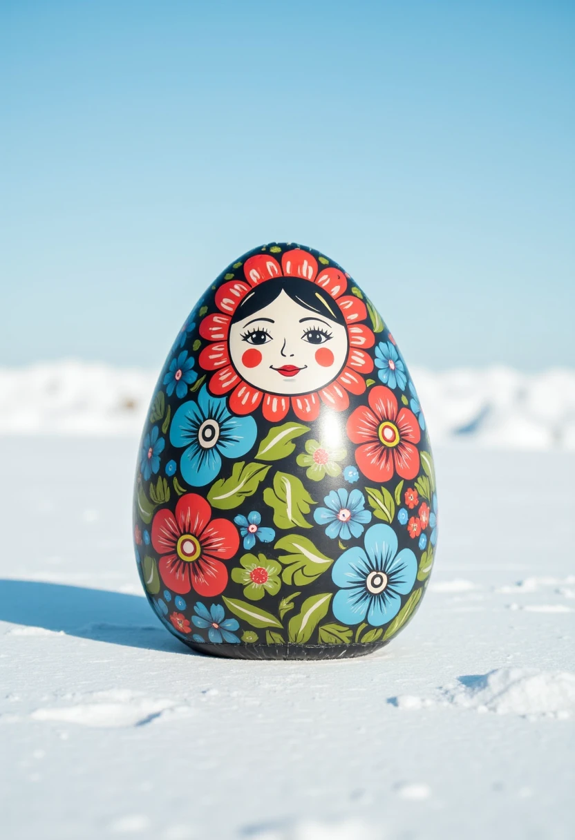 A pin shaped inflatable toy bopbuddy that resembles a Babushka Egg on ...