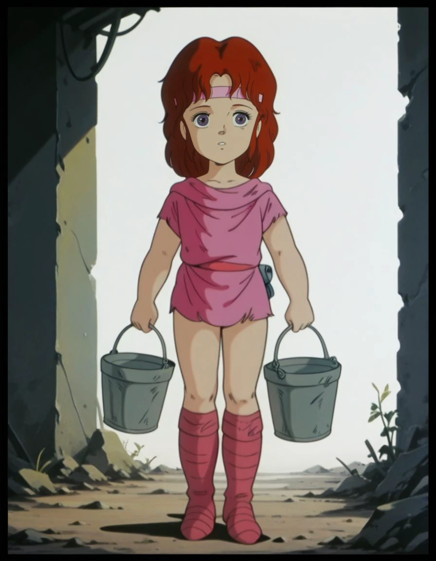 A close up of a cartoon girl holding two buckets - SeaArt AI